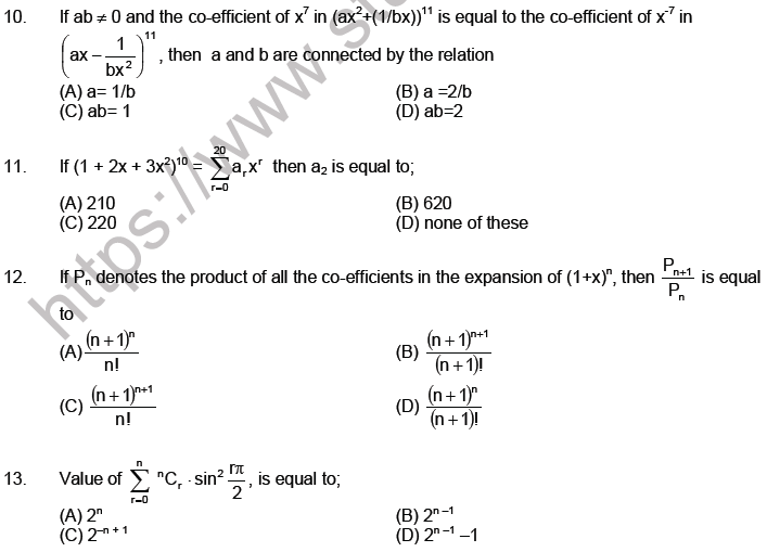 JEE Mathematics Binomial Theorem MCQs Set C with Answers